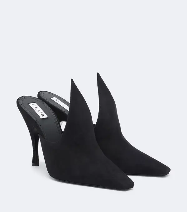 Alaïa Suede Pointed Toe Mules - Black