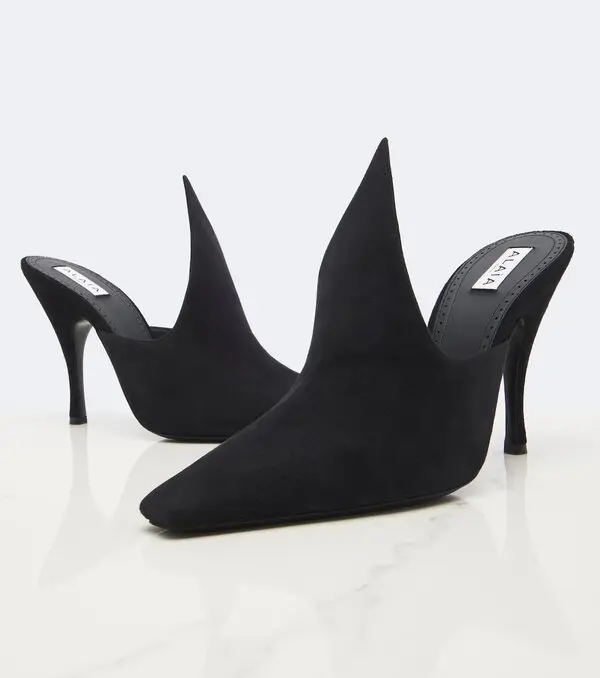 Alaïa Suede Pointed Toe Mules - Black
