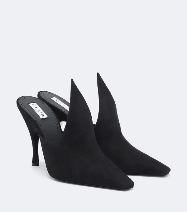 Alaïa Suede Pointed Toe Mules - Black