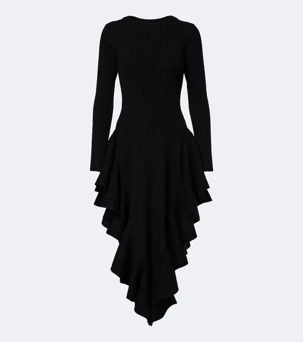 Alaïa Ruffled Wool-blend Midi Dress - Black