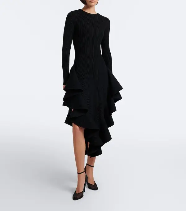 Alaïa Ruffled Wool-blend Midi Dress