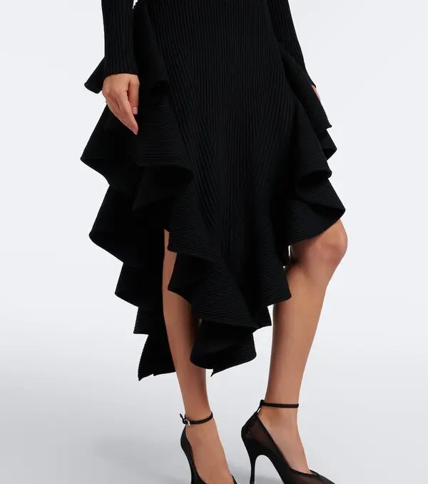 Alaïa Ruffled Wool-blend Midi Dress