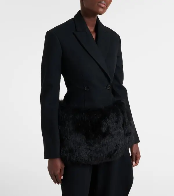 Alaïa Double-breasted Wool Blazer With Fur Trim