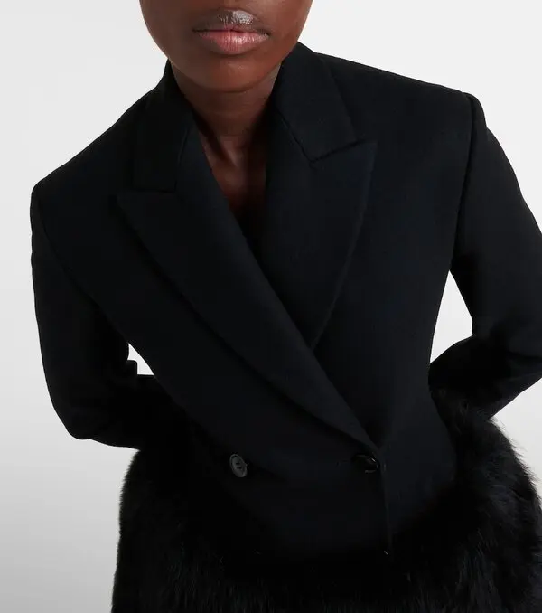 Alaïa Double-breasted Wool Blazer With Fur Trim