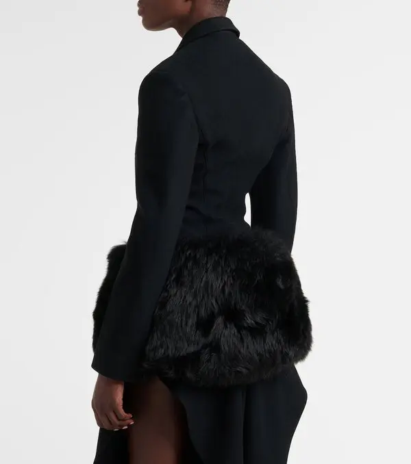 Alaïa Double-breasted Wool Blazer With Fur Trim