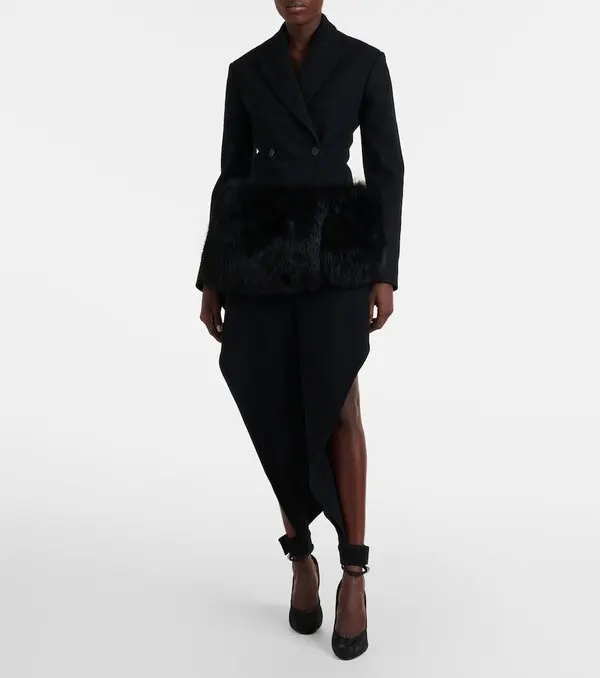 Alaïa Double-breasted Wool Blazer With Fur Trim