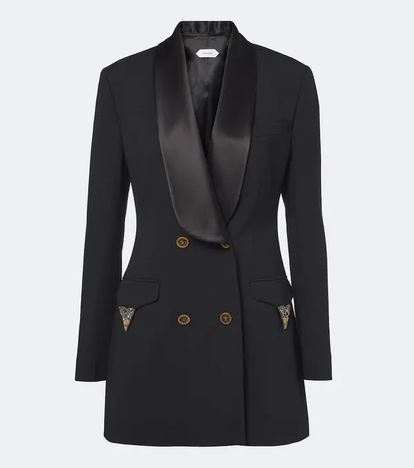 Versace Embellished Wool Tuxedo Jacket - Black
