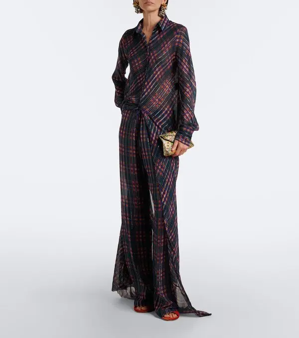 Dries Van Noten Checked Lamé Shirt Dress