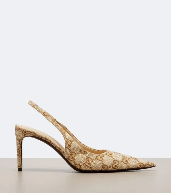 Gucci Donna Gg Embellished Slingback Pumps