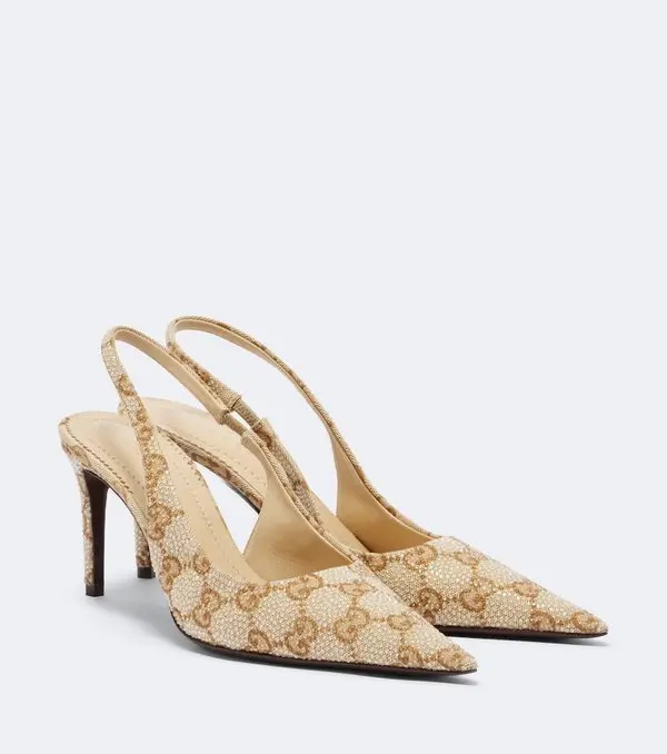 Gucci Donna Gg Embellished Slingback Pumps - Beige