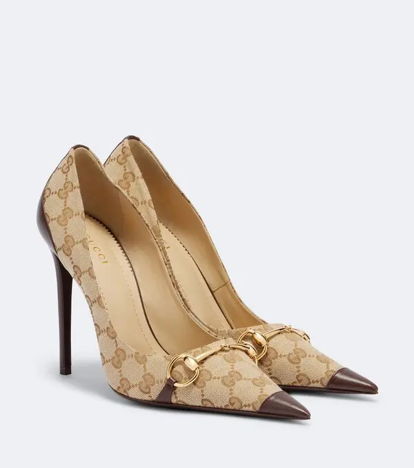 Gucci Horsebit Gg Canvas Pointed Toe Pumps