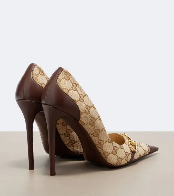 Gucci Horsebit Gg Canvas Pointed Toe Pumps