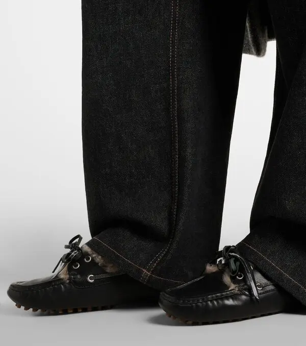 Brunello Cucinelli Monili Shearling Boat Shoes