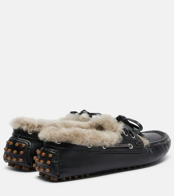 Brunello Cucinelli Monili Shearling Boat Shoes