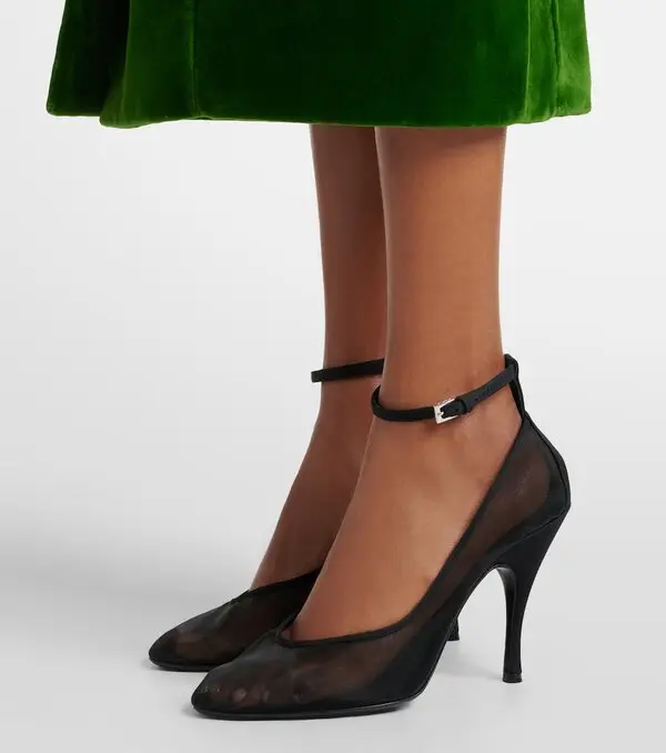 Alaïa Mesh Pointed Toe Pumps With Ankle Strap - Black