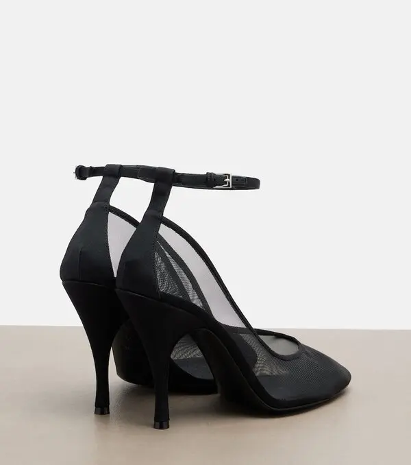 Alaïa Mesh Pointed Toe Pumps With Ankle Strap - Black