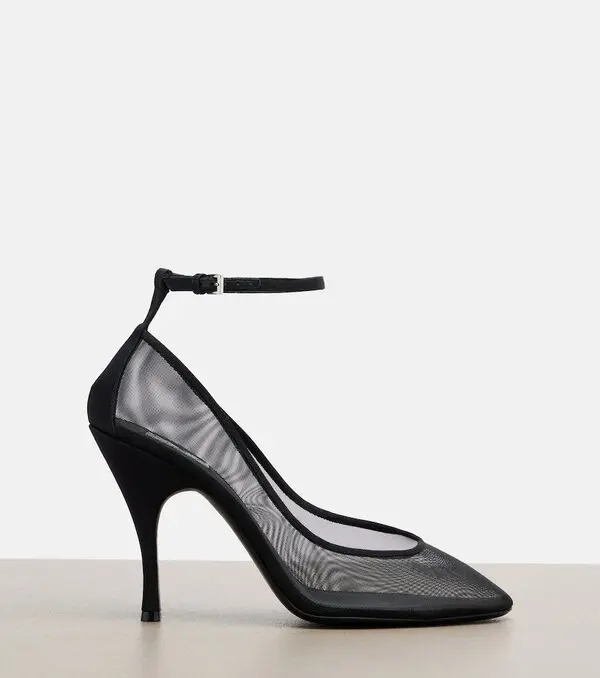 Alaïa Mesh Pointed Toe Pumps With Ankle Strap - Black