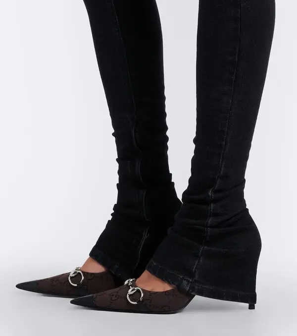 Gucci Donna Gg Canvas Leather-trimmed Pumps - Brown