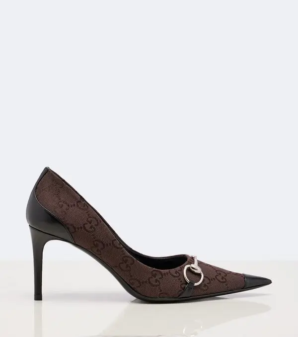 Gucci Donna Gg Canvas Leather-trimmed Pumps - Brown