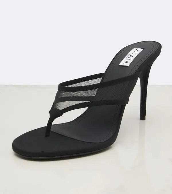 Alaïa Infra Tulle Thong Sandals - Black