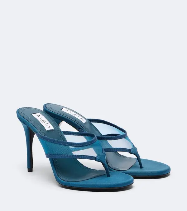 Alaïa Infra Tulle Thong Sandals - Blue