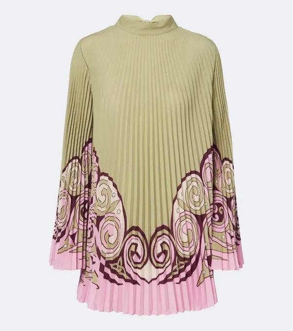 La DoubleJ Kells Swirl Pleated Crepe De Chine Mini Dress