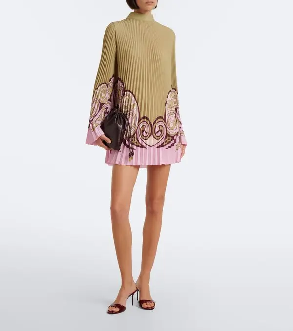 La DoubleJ Kells Swirl Pleated Crepe De Chine Mini Dress