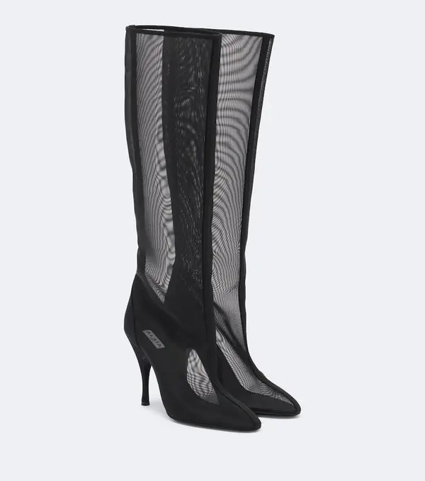 Alaïa Mesh Knee-high Boots - Black