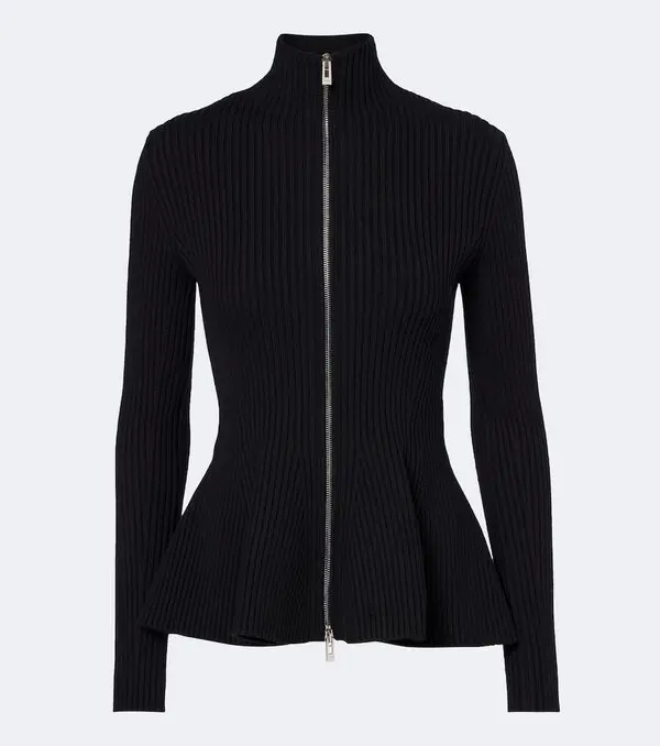 Alaïa Peplum Zip-up Cardigan In Wool Blend