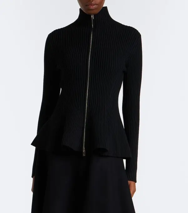 Alaïa Peplum Zip-up Cardigan In Wool Blend