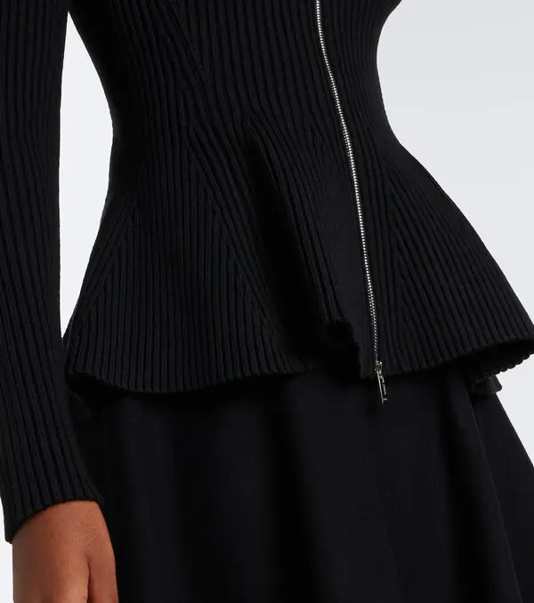 Alaïa Peplum Zip-up Cardigan In Wool Blend