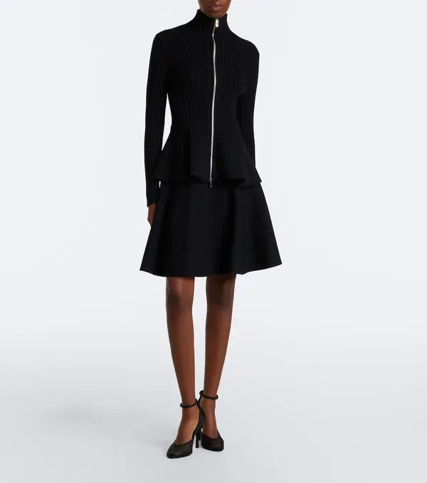 Alaïa Peplum Zip-up Cardigan In Wool Blend