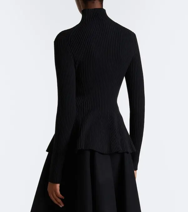 Alaïa Peplum Zip-up Cardigan In Wool Blend