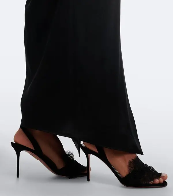 AQUAZZURA Lover Lace-trimmed Suede Slingback Sandals