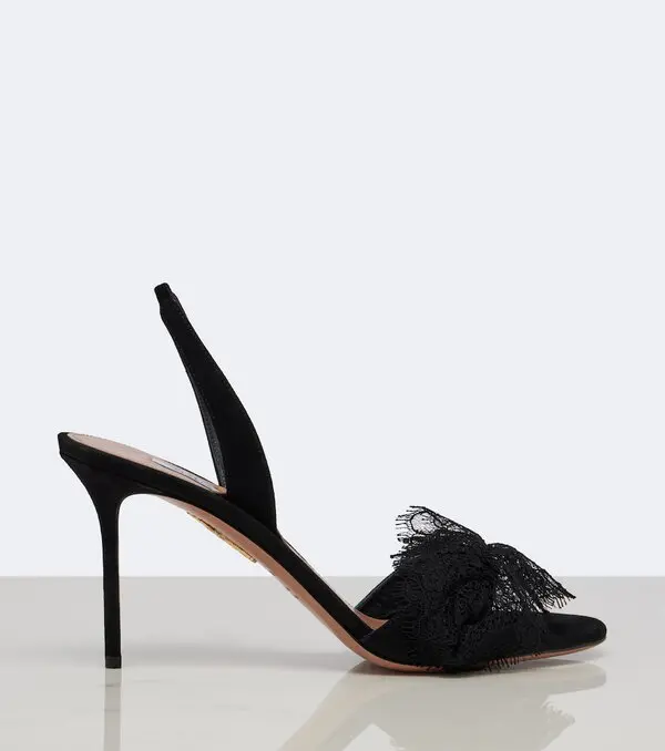 AQUAZZURA Lover Lace-trimmed Suede Slingback Sandals