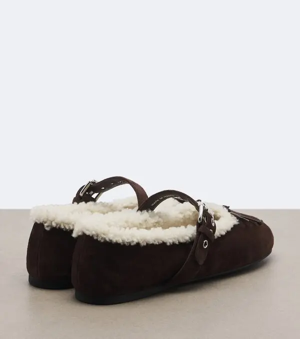 Miu Miu Shearling-lined Suede Ballet Flats