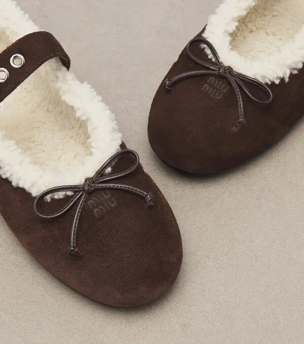 Miu Miu Shearling-lined Suede Ballet Flats