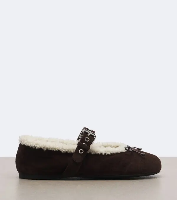 Miu Miu Shearling-lined Suede Ballet Flats