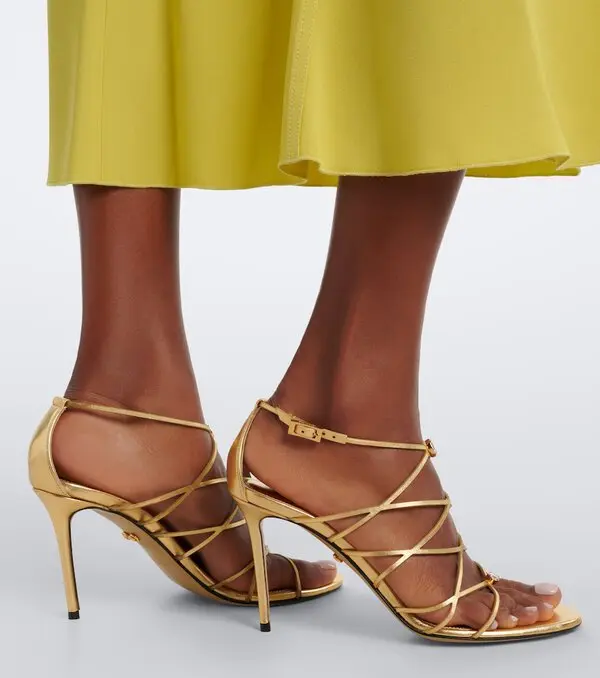 Mach & Mach Daisy Embellished Leather Sandals - Gold