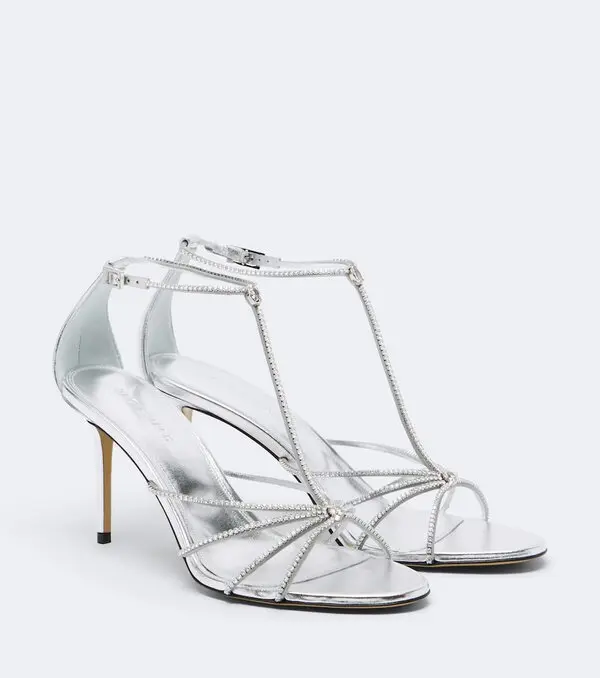 Mach & Mach Daisy Embellished Leather Sandals - Silver