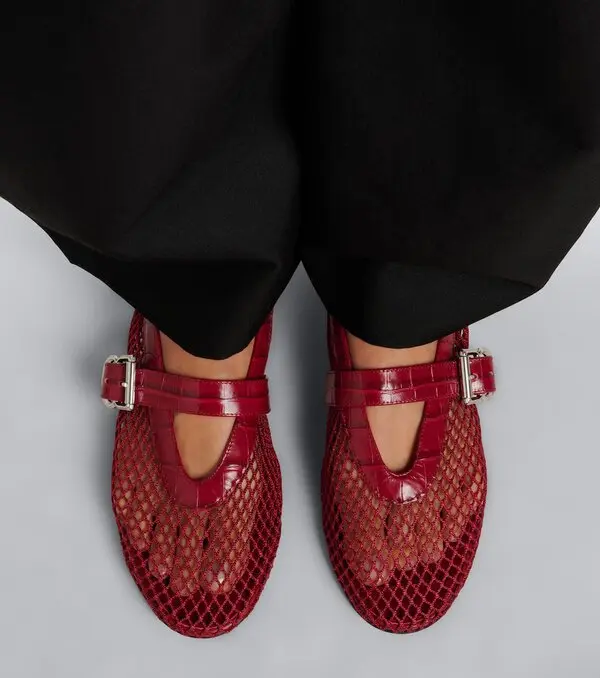 Alaïa Croc-effect Fishnet Ballet Flats