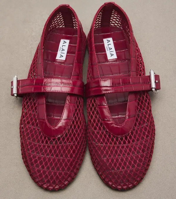 Alaïa Croc-effect Fishnet Ballet Flats