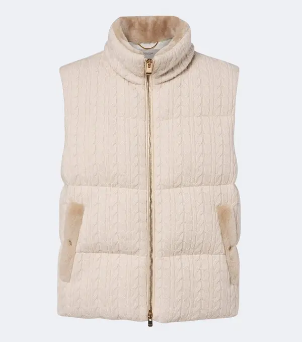 Agnona Cable-knit Cashmere Puffer Vest - Beige