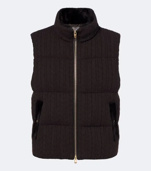 Agnona Cable-knit Cashmere Puffer Vest - Brown