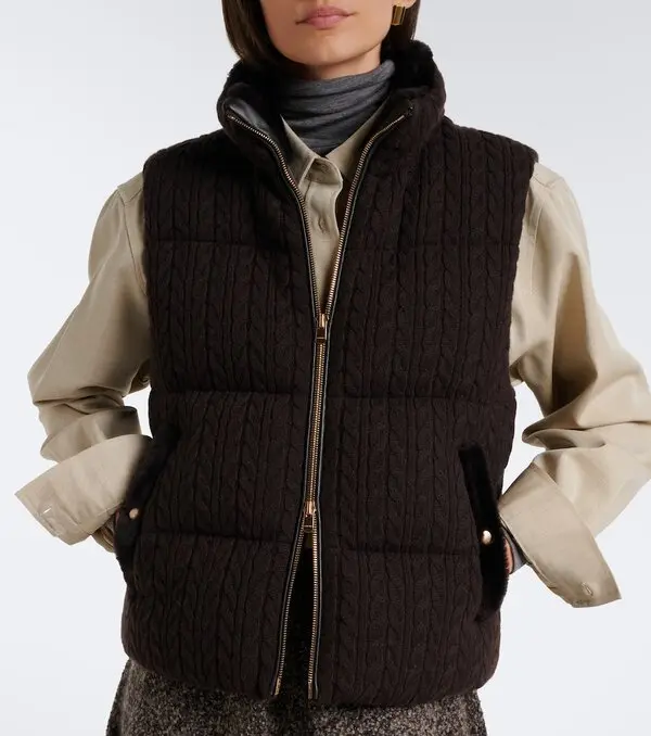 Agnona Cable-knit Cashmere Puffer Vest - Brown