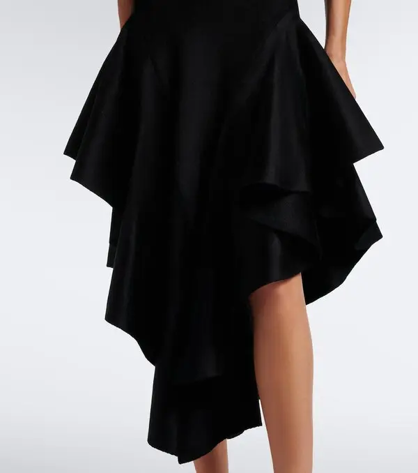 Alaïa Asymmetric Ruffled Velvet Midi Dress