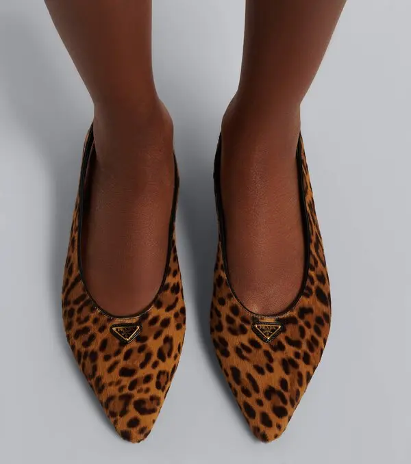 Prada Leopard-print Calf Hair Slingback Flats - Brown