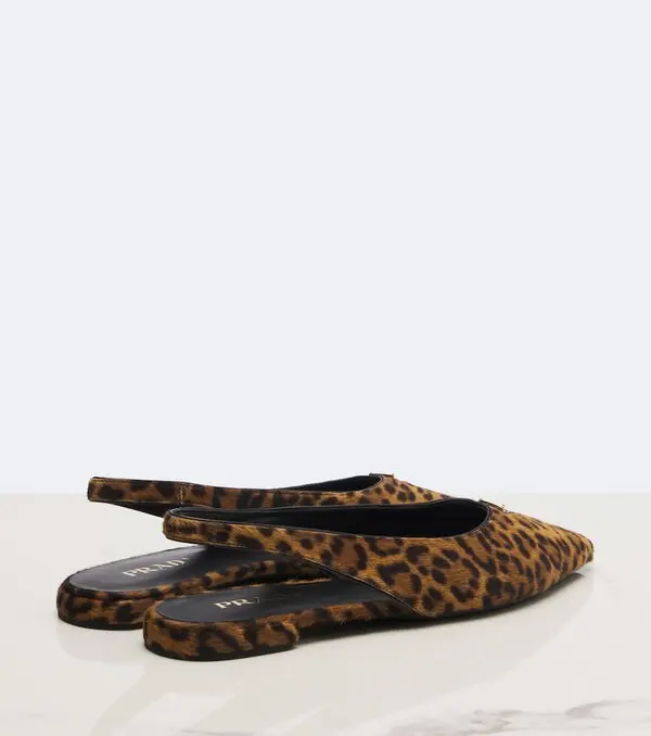 Prada Leopard-print Calf Hair Slingback Flats - Brown