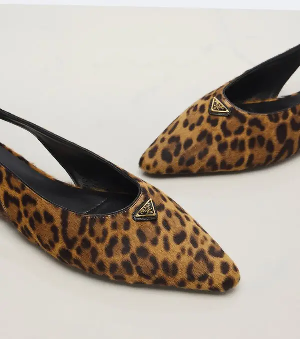 Prada Leopard-print Calf Hair Slingback Flats - Brown