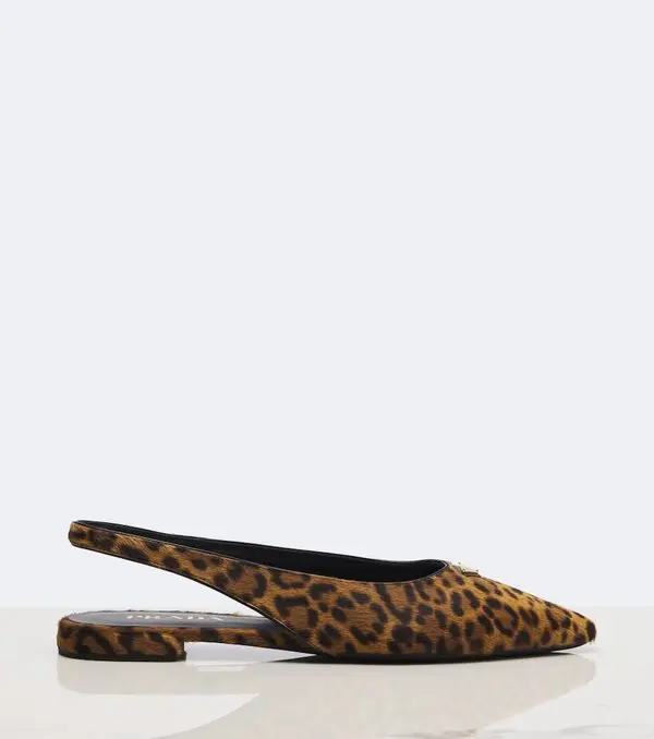 Prada Leopard-print Calf Hair Slingback Flats - Brown